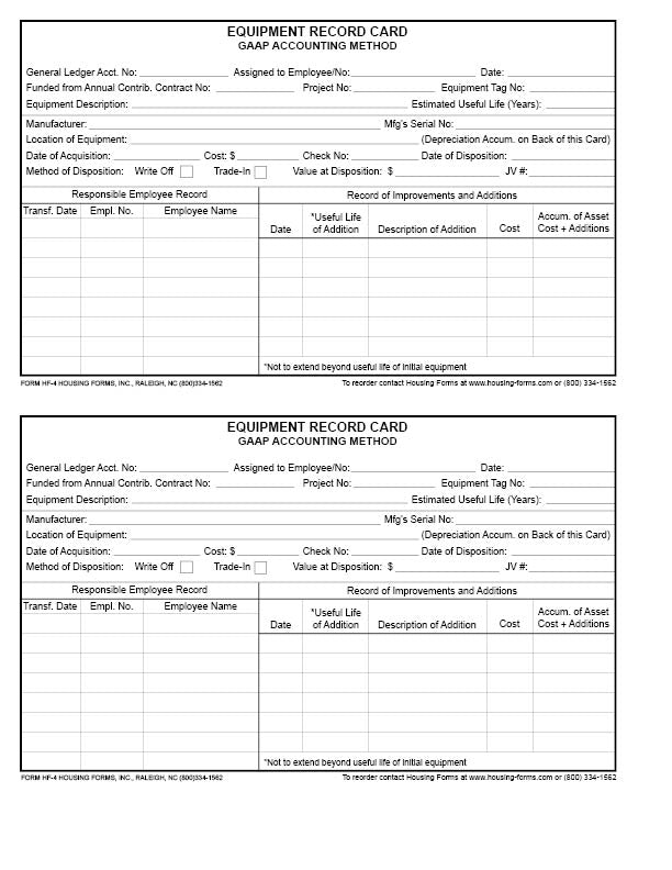 HF-4 Equipment Record Card – Housing-Forms
