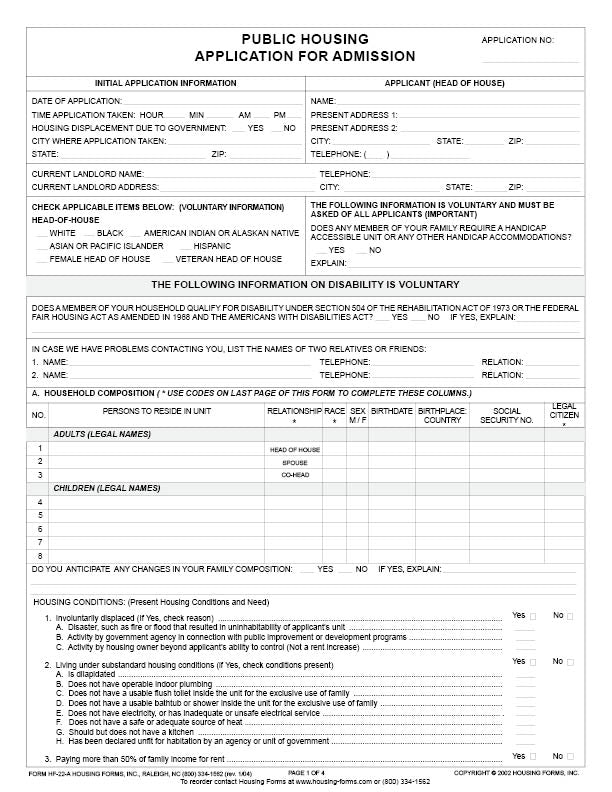 HF-22-A PH Application for Admission – Housing-Forms