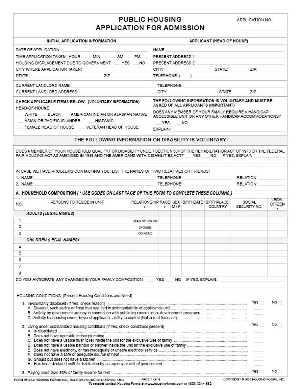 HF-22-A PH Application for Admission – Housing-Forms
