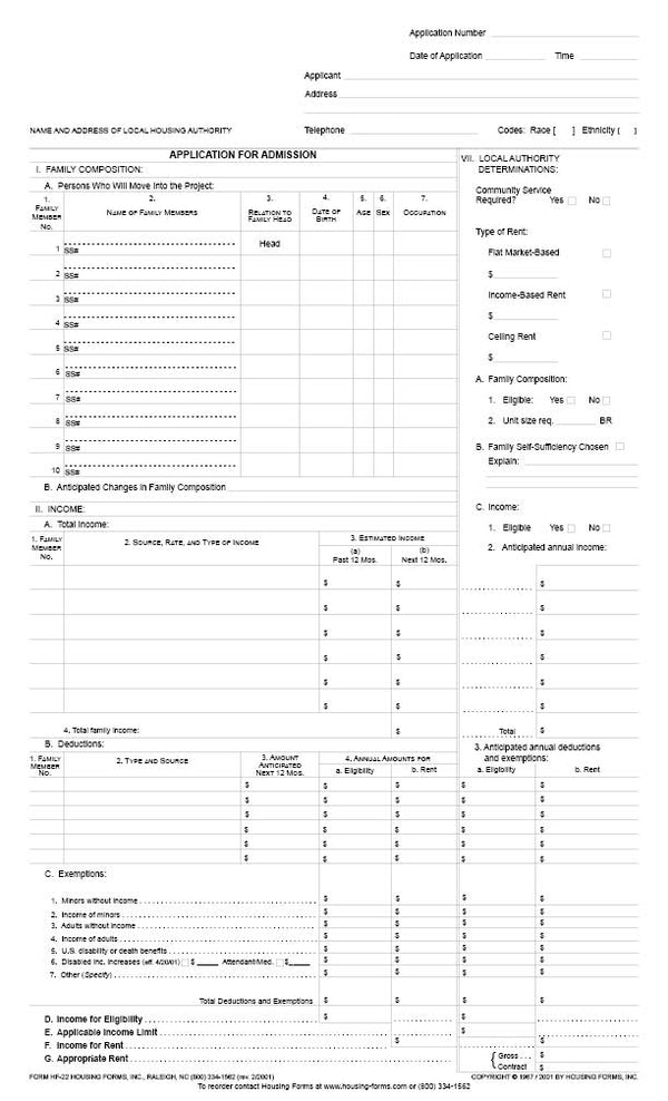 HF-22 Application for Admission – Housing-Forms