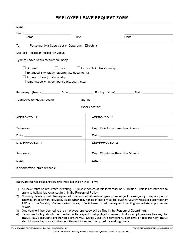 HF-33 Employee Leave Request – Housing-Forms