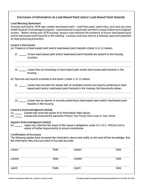 HF-39 Lead Based Paint Disclosure – Housing-Forms