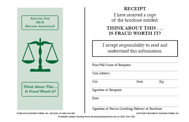 HF-43 Resident Fraud Brochure Receipt – Housing-Forms