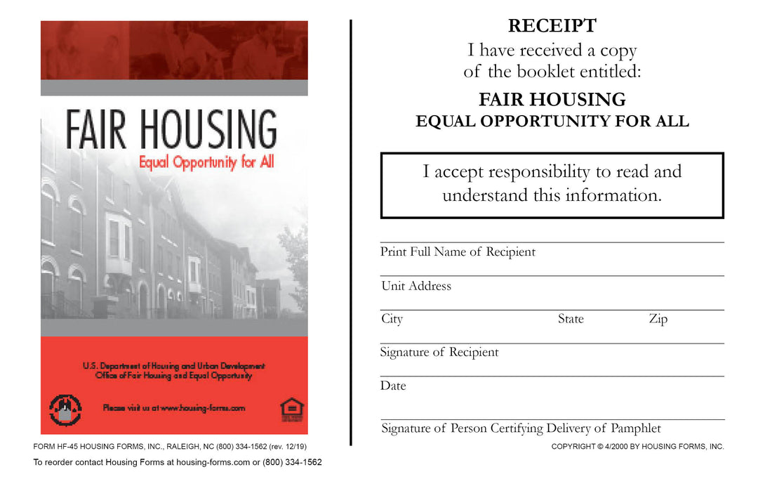 HF-45 Fair Housing Booklet Receipt – Housing-Forms