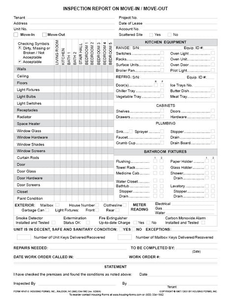 HF-67-3 Inspection Report on Move In/Move Out (3-Part) – Housing-Forms