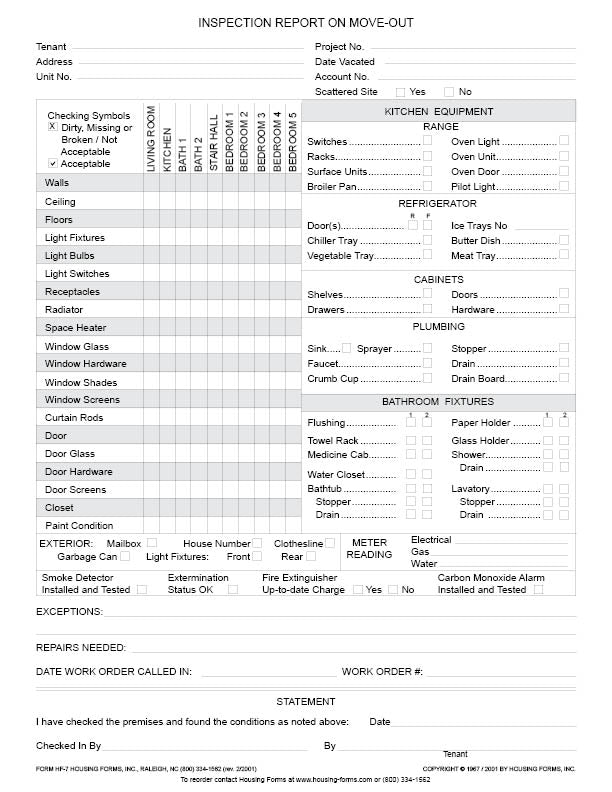 HF-7 Inspection Report on Move-Out – Housing-Forms