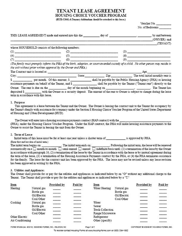 HF-904 S8 Owner/Tenant Lease - HCV Program – Housing-Forms